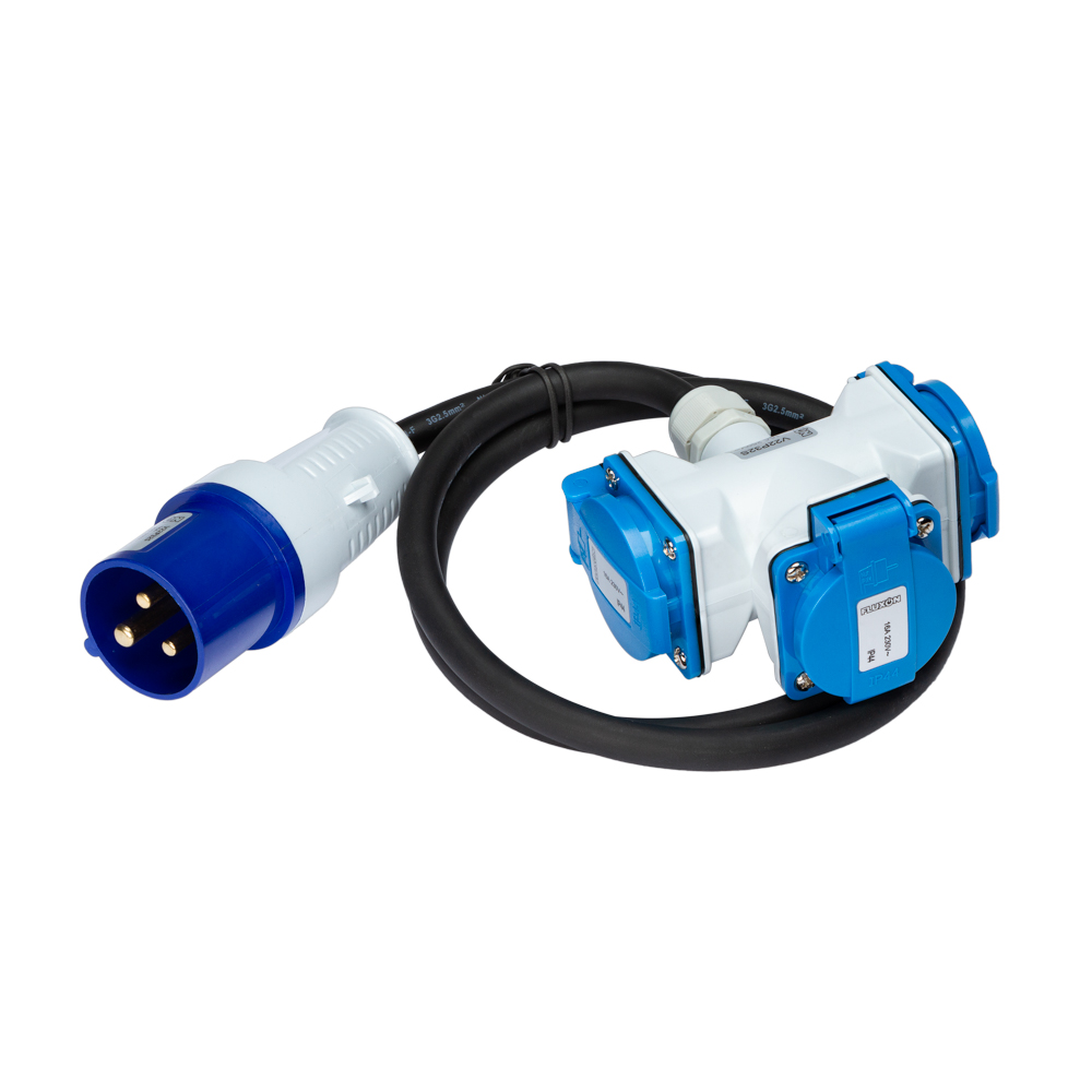 Extension cable 1m 3G 2.5mm2 with plug and junction box | Valkenpower