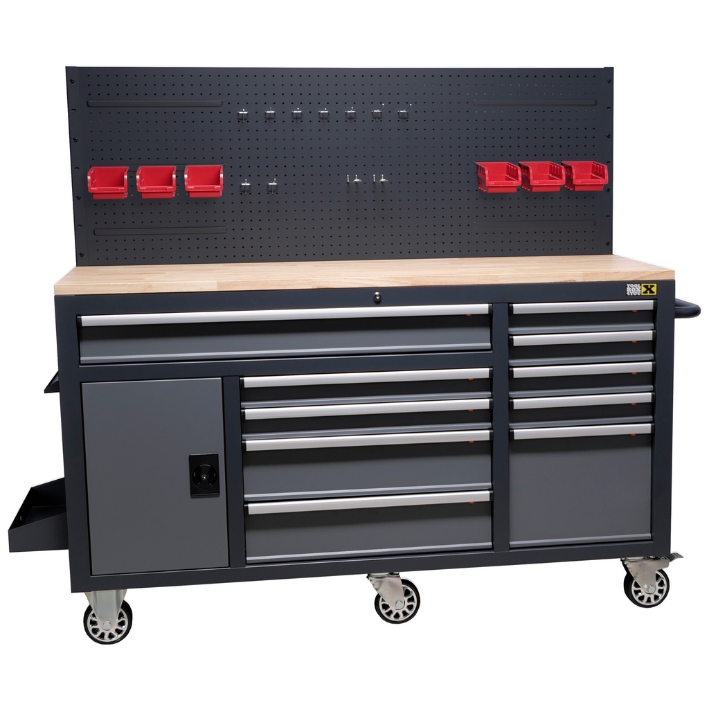 Tool trolley with back wall solid wood worktop | Valkenpower
