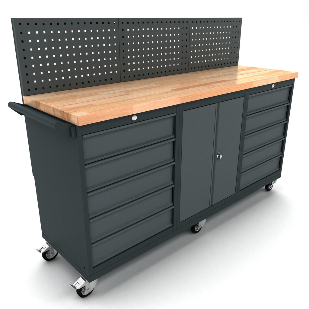 Workbench mobile 2 doors 2x5 drawers cabinet incl. back panel | Valkenpower